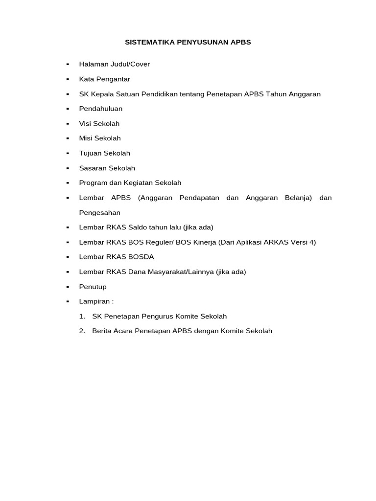 SISTEMATIKA PENYUSUNAN APBS | PDF