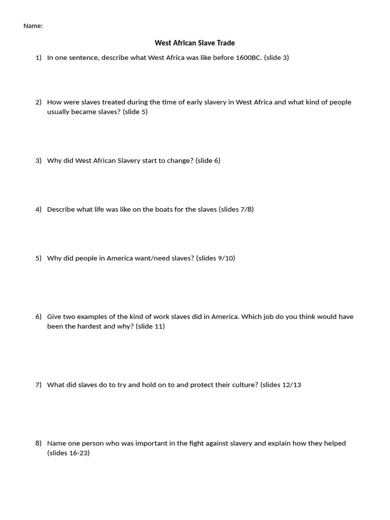 07soc west african slave trade worksheet | PDF