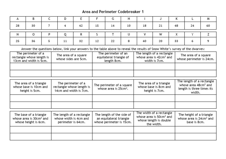 Area and Perimeter Codebreaker 1 | PDF