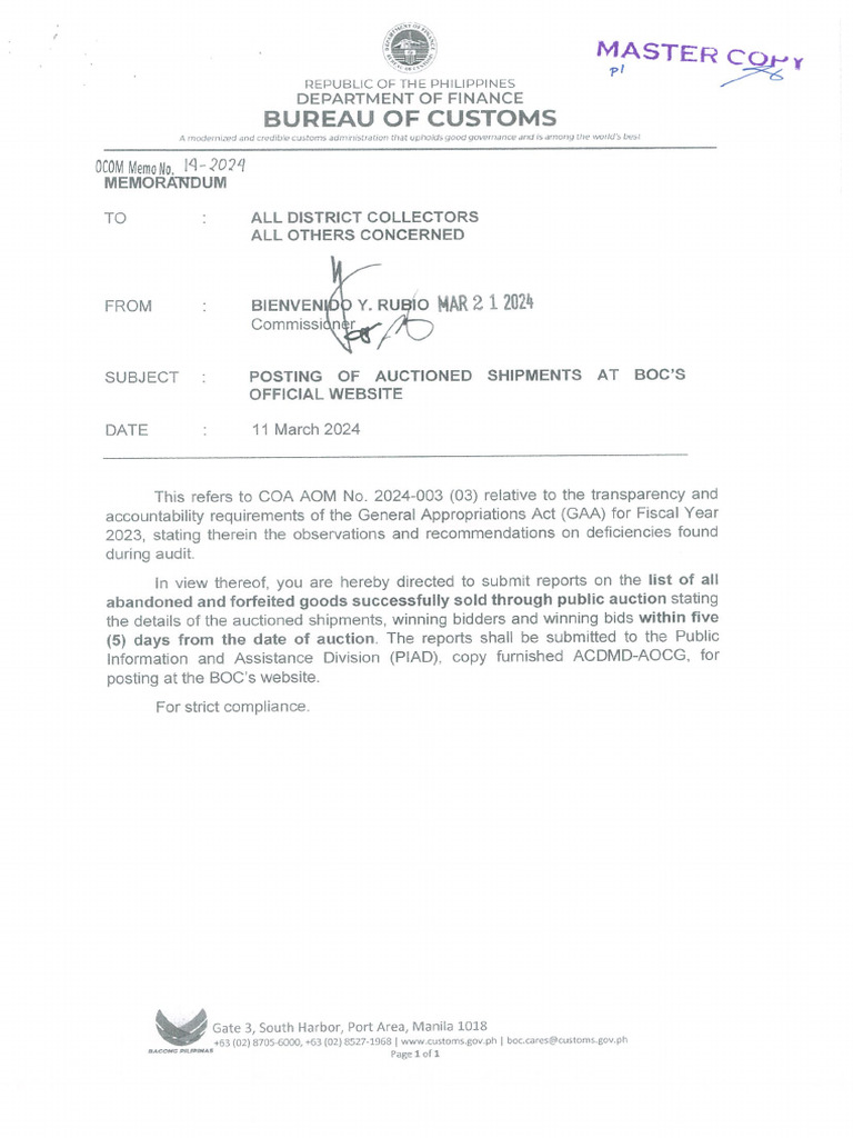 2024 14 Ocom Memo 1 | PDF