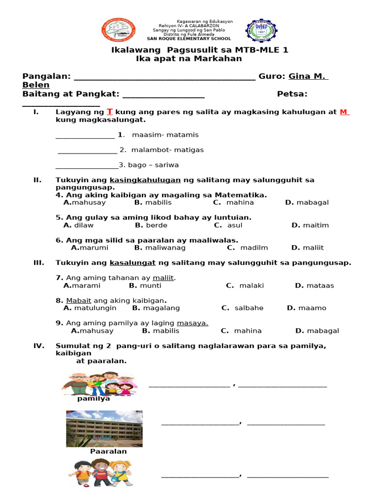 Q4 2nd Quiz Week 3 4 MTB FIL | PDF