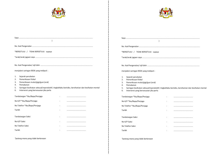 Jabatan Kesihatan Negeri Sarawak-BSSK Consent (A5) | PDF