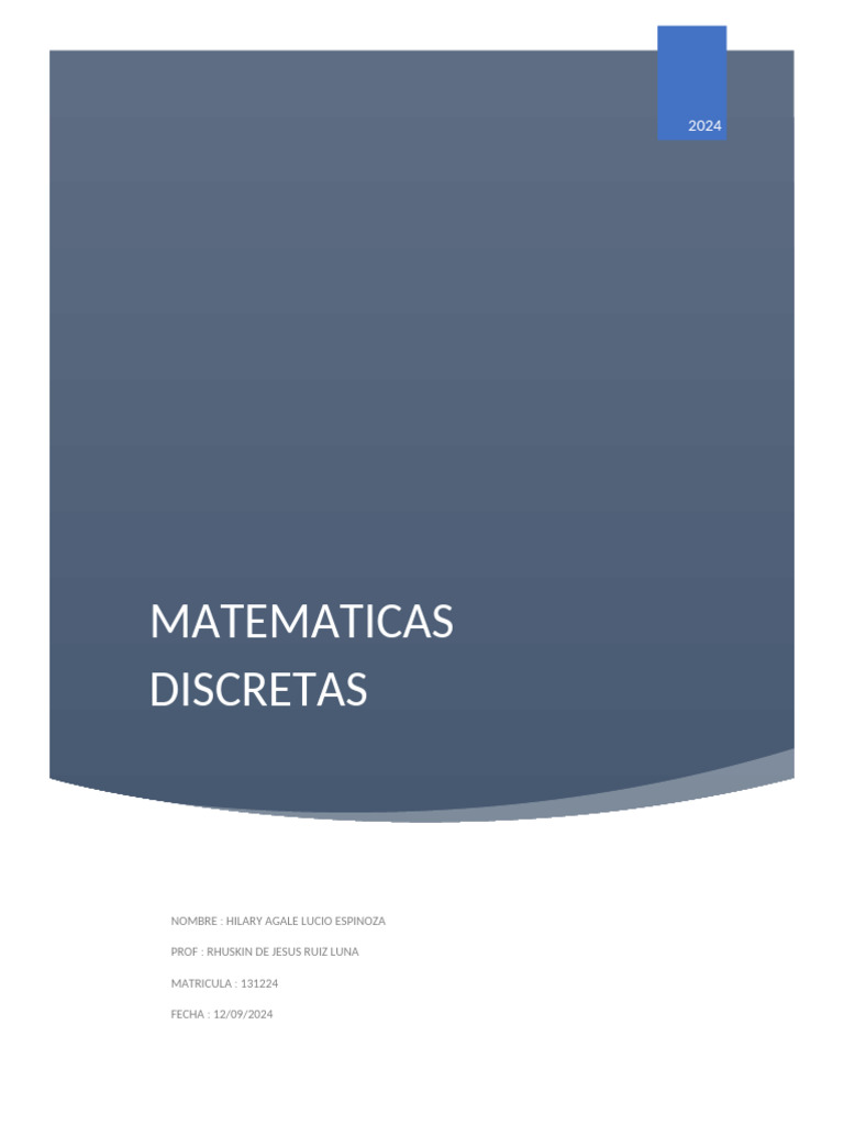 Tarea Matematicas Discretas, HILARY AGLAE LUCIO ESPINOZA 2 | PDF