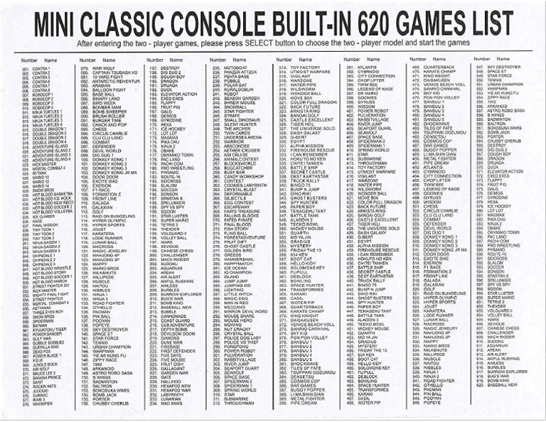 Game List 620 in 1 | PDF