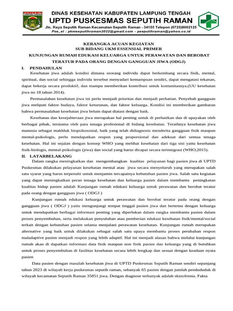 KAK Kunjungan ODGJ | PDF