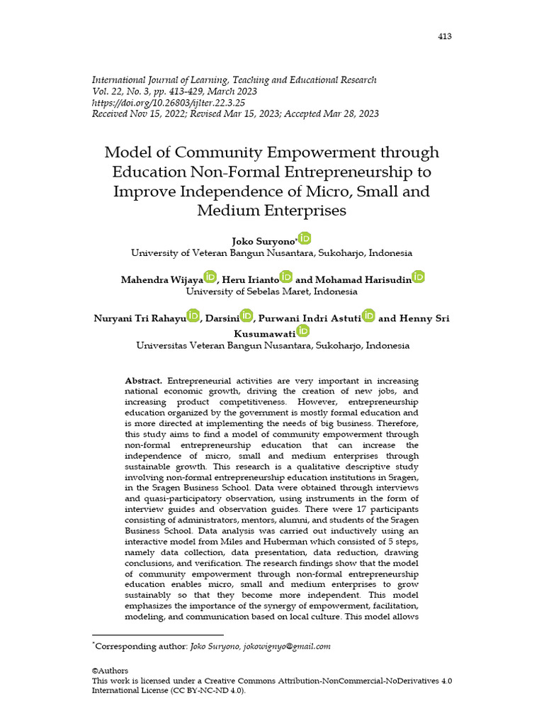 Model of Community Empowerment Through Education Non-Formal ...