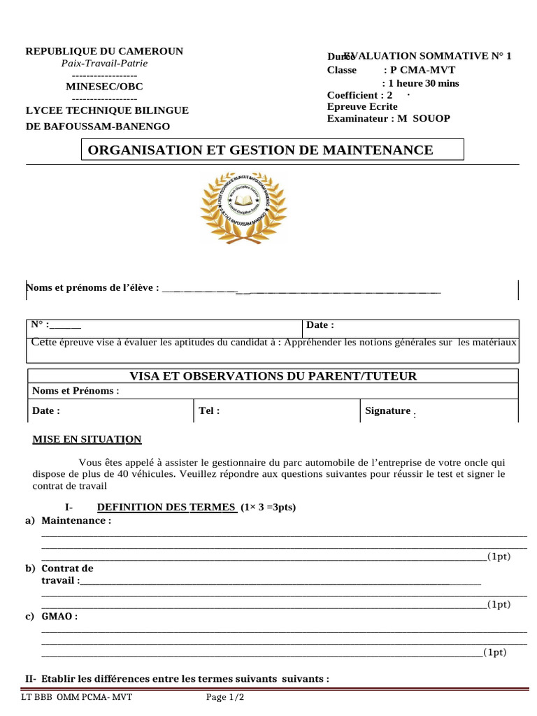 Evaluation #1 Omm Pcma | PDF