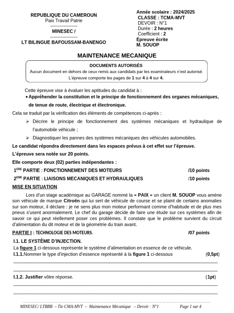 Maint Meca Devoir N°1 2024 | PDF