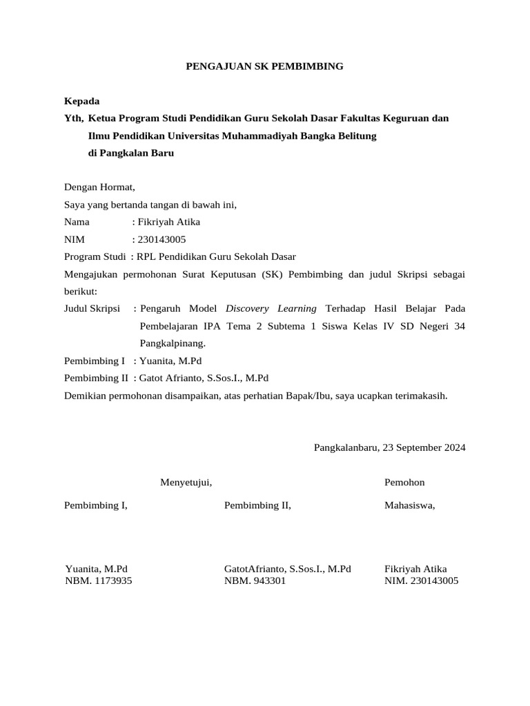 Format Pengajuan SK Pembimbing | PDF
