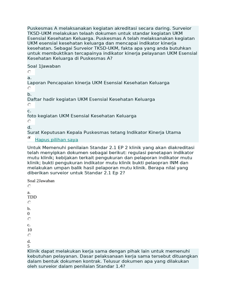 Soal Ukom Akreditasi Puskesmas Knowledge, Attitude Dan Skill | PDF