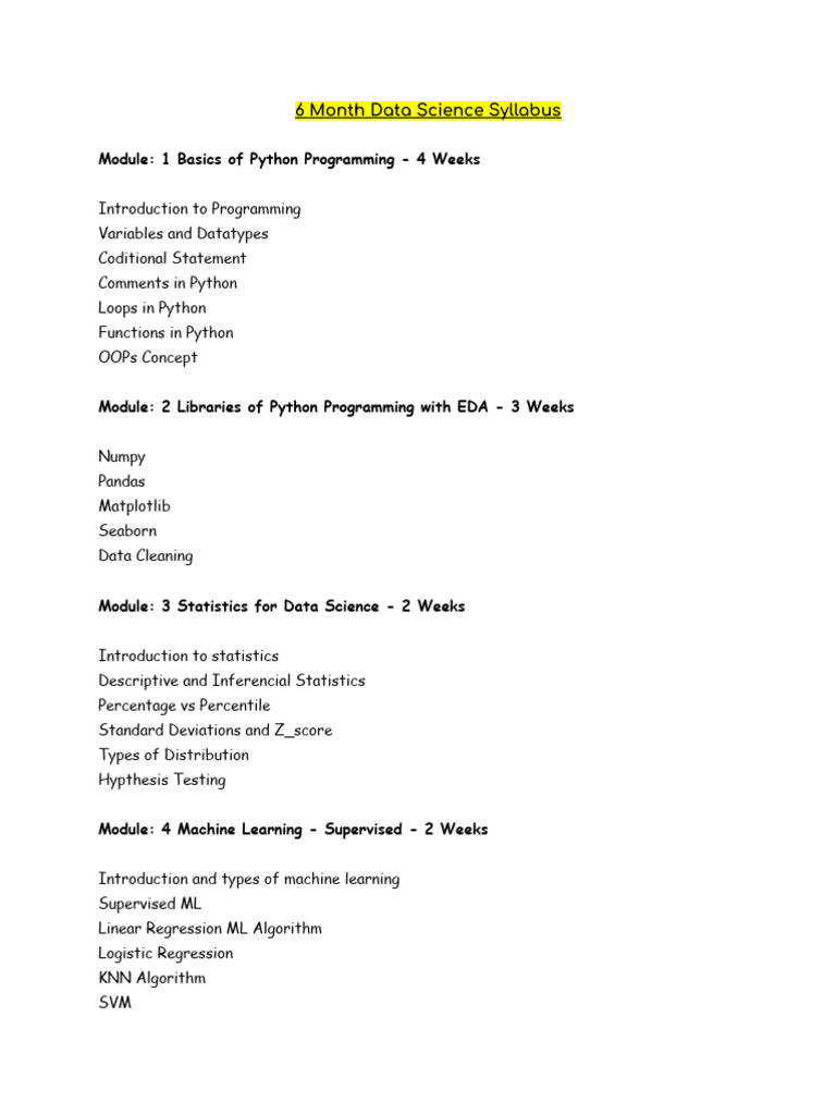 6 Month Data Science Syllabus | PDF