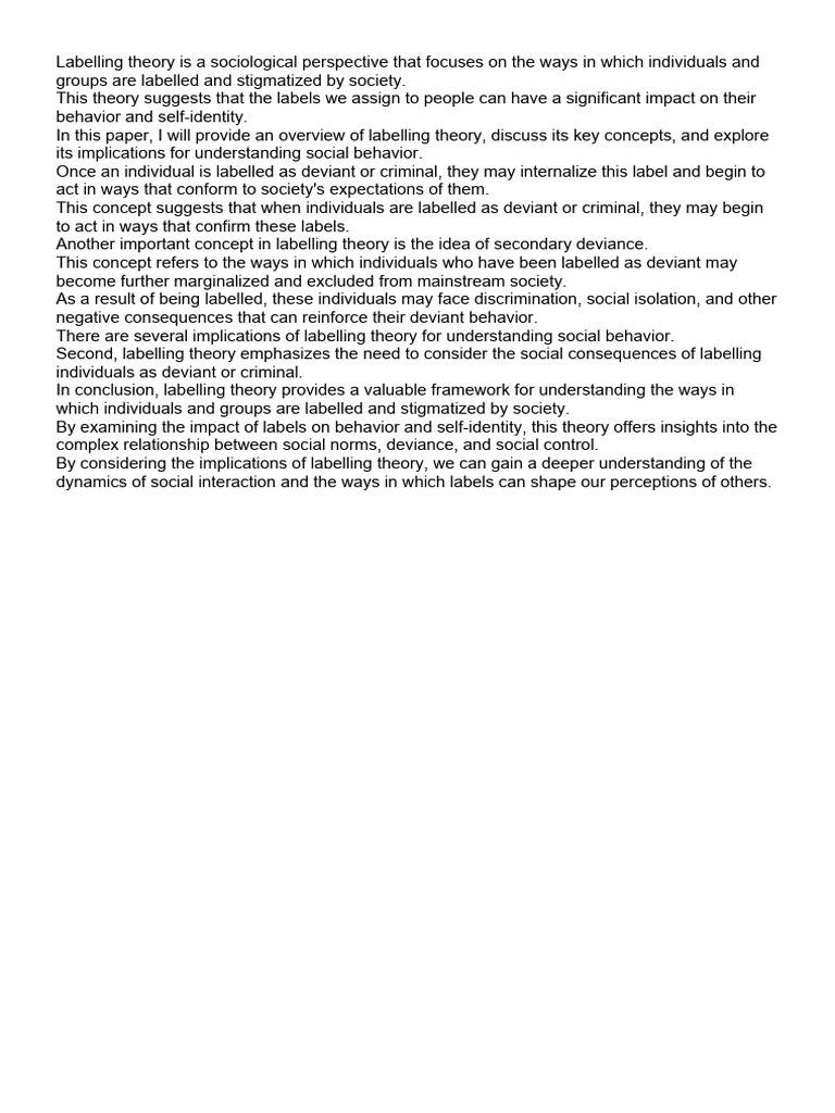 Labelling Theory Pdf