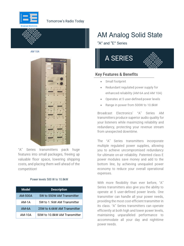 AM Radio Transmitter A E Series Brochure V1.2.3 | PDF