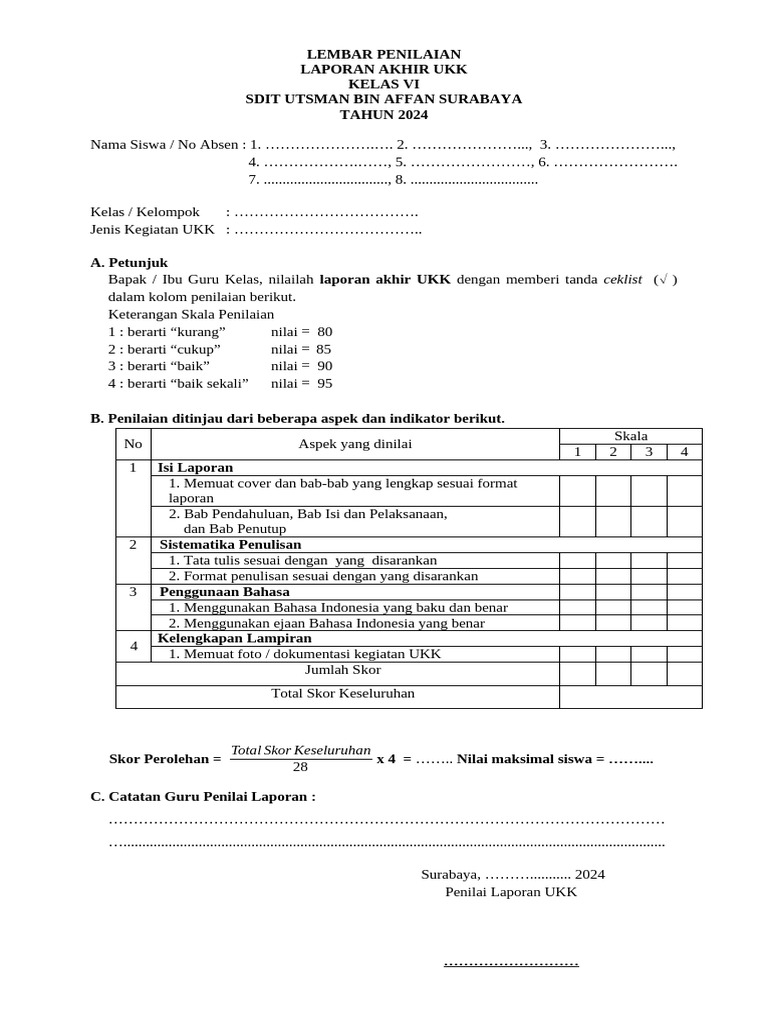 Ukk-Format Lembar Penilaian Laporan Praktik | PDF