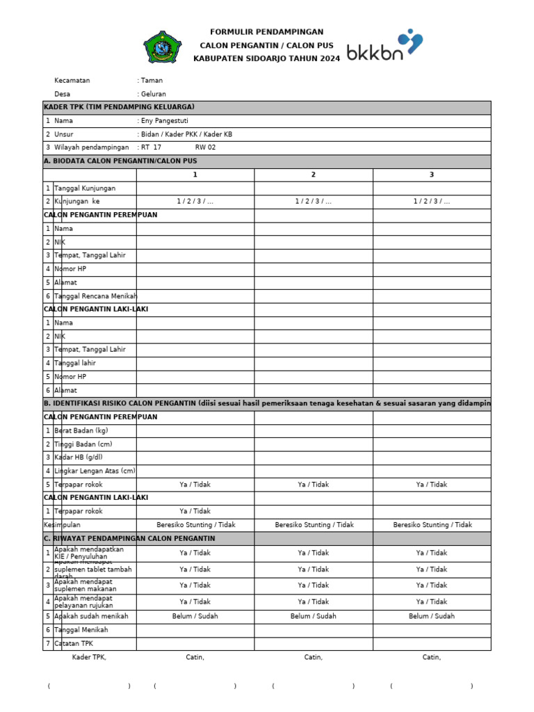 Form Pendampingan TPK Sda 2024 | PDF