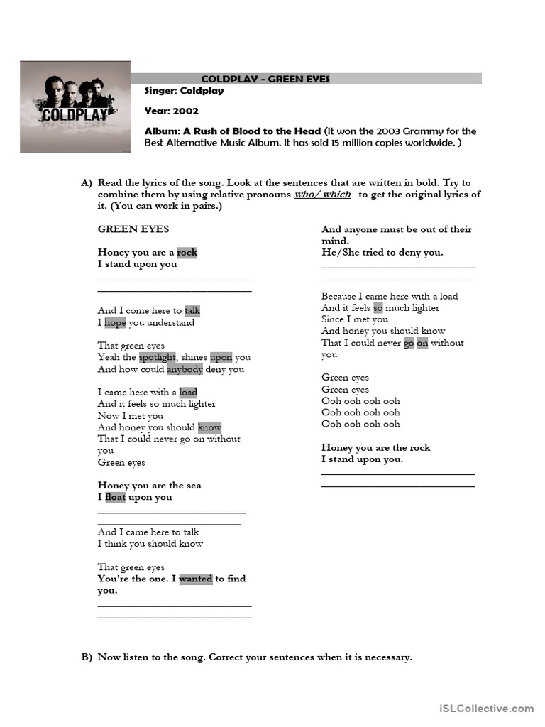 coldplay- green eyes song | PDF