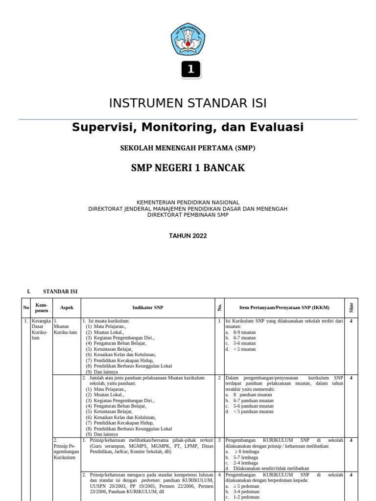 1 Instrumen Standar Isi | PDF