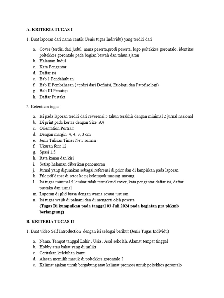 Tugas Pra PKKMB Untuk 03 Juli Tahun 2024 | PDF