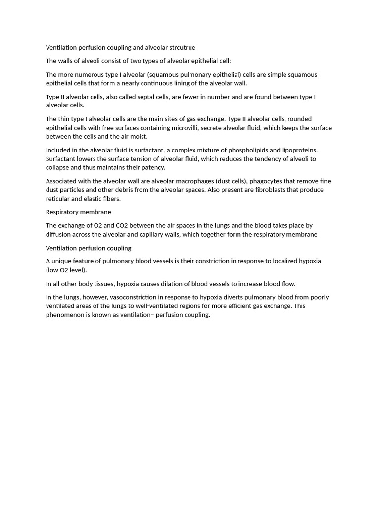 Ventilation Perfusion Coupling and Alveolar Strcutrue | PDF