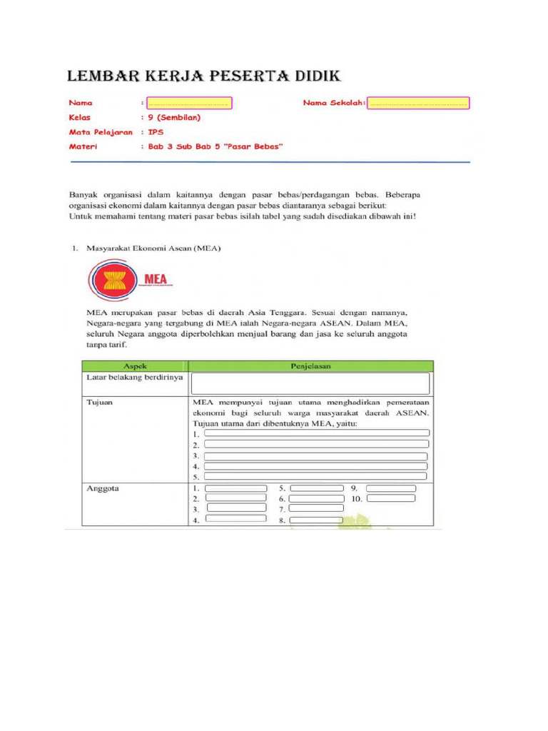 LKPD KLS 9 Pasar Bebas | PDF
