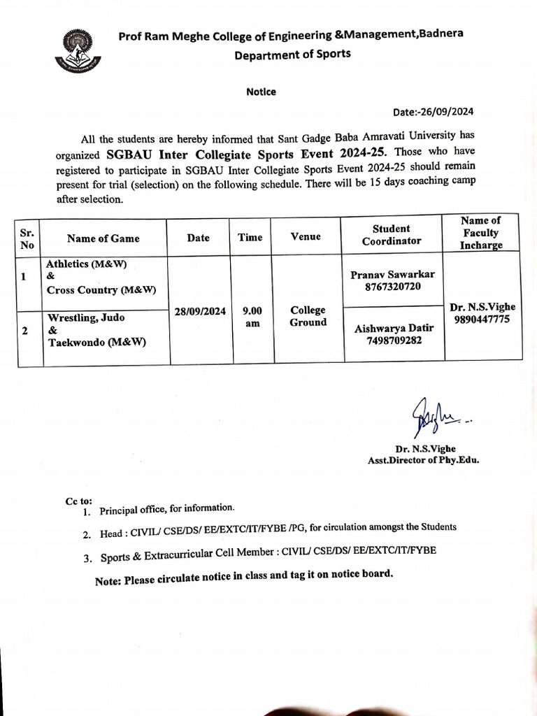Sports Trial Notice | PDF