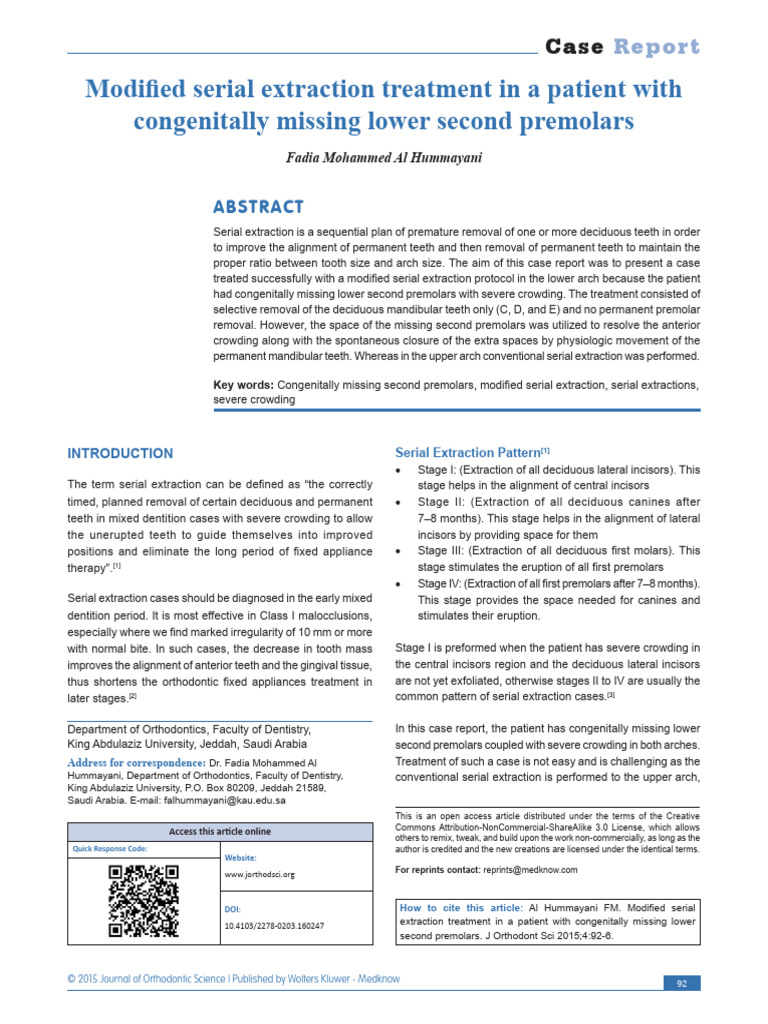 Modified serial extraction treatment in a patient with | PDF