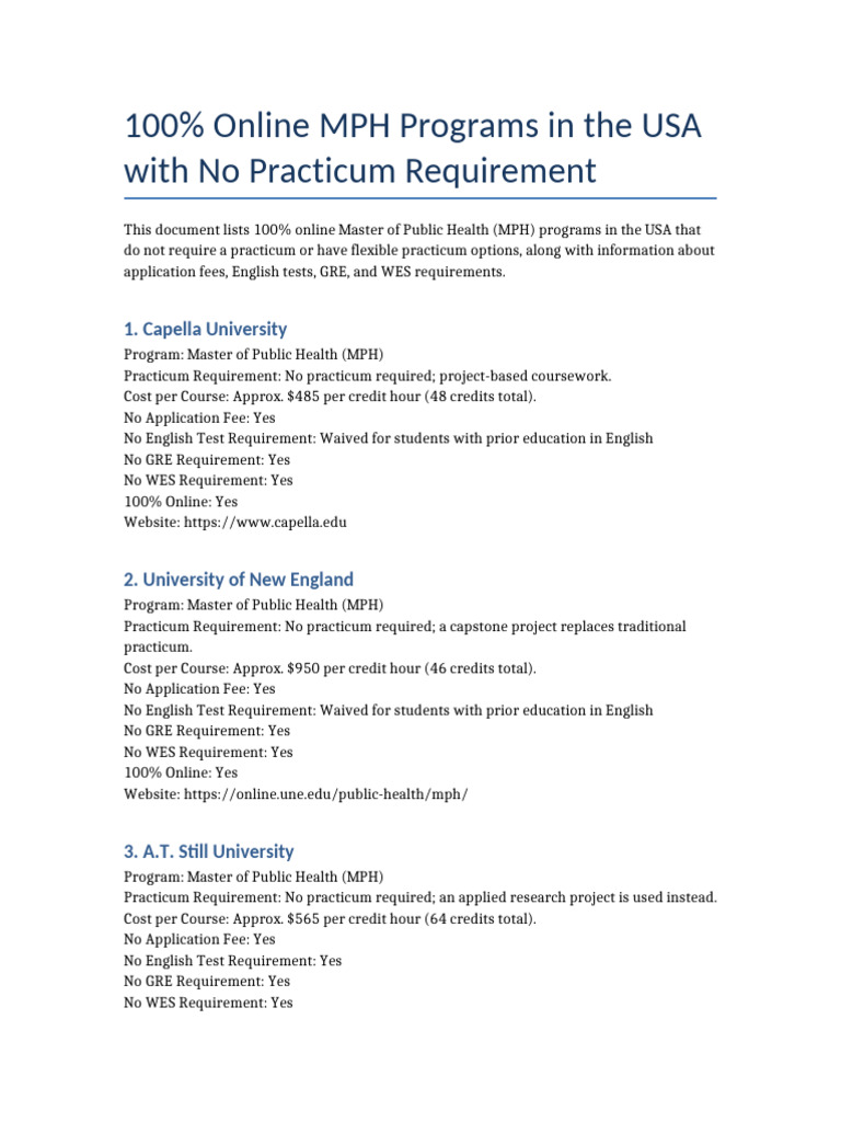Online MPH Programs No Practicum | PDF