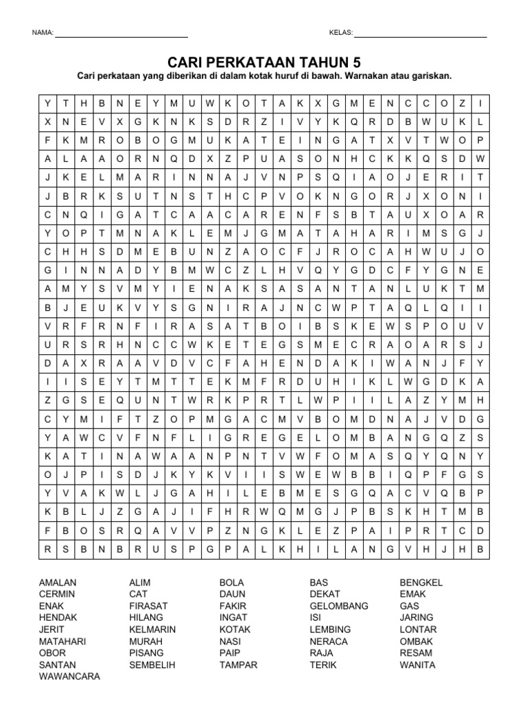 Cari Perkataan Tahun 5 | PDF
