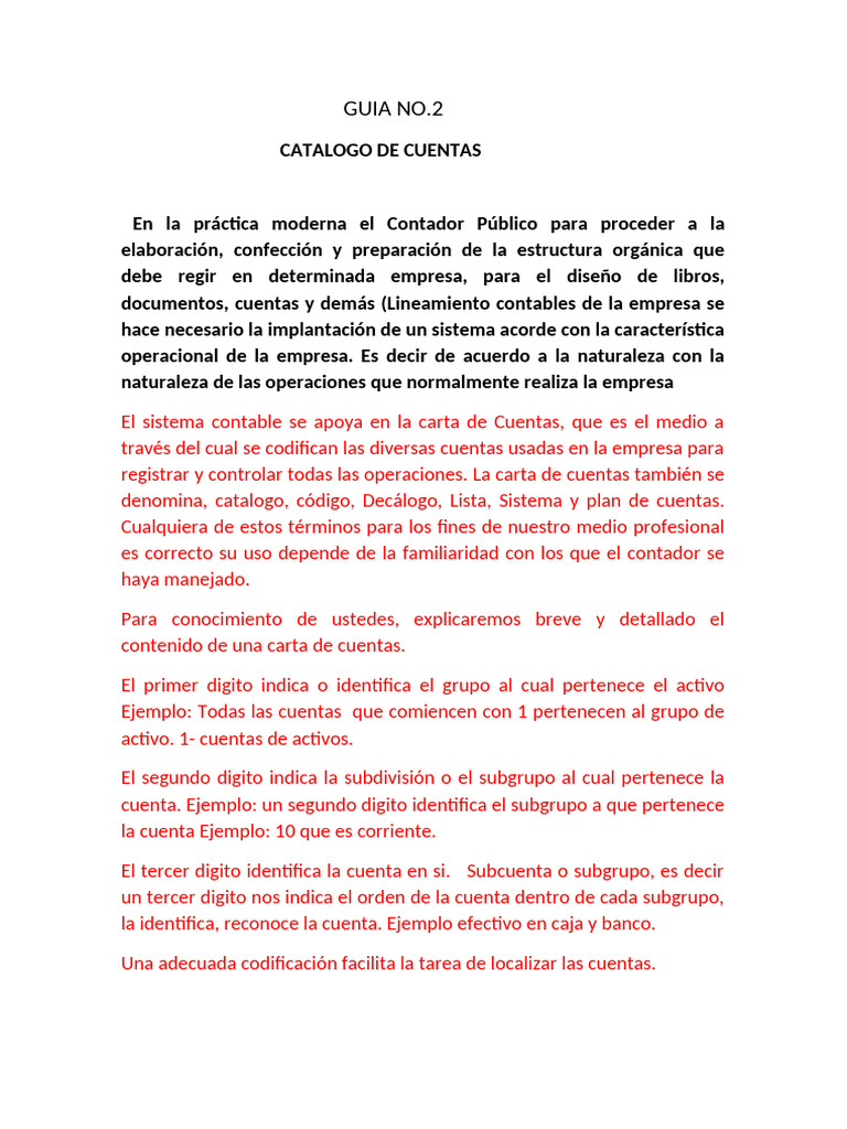 guia no.2 catalogo de cuentas 26-5.24 | PDF