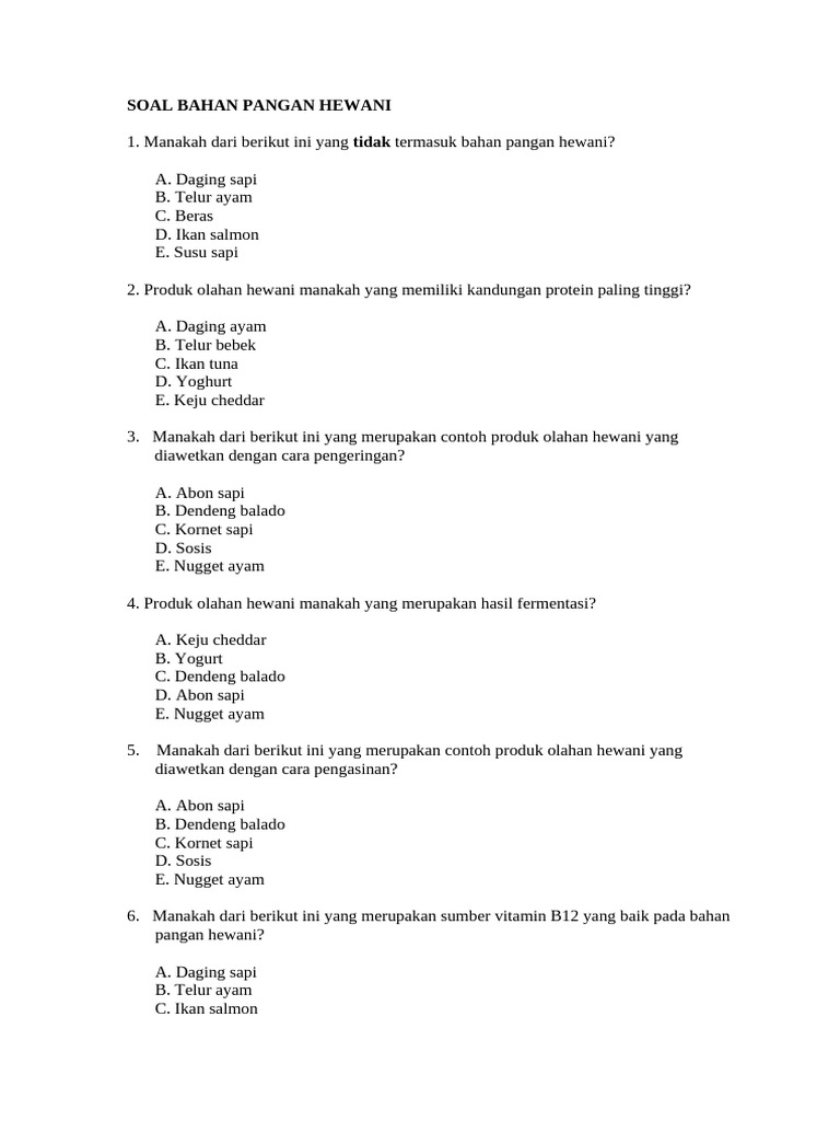 SOAL BAHAN PANGAN HEWANI | PDF
