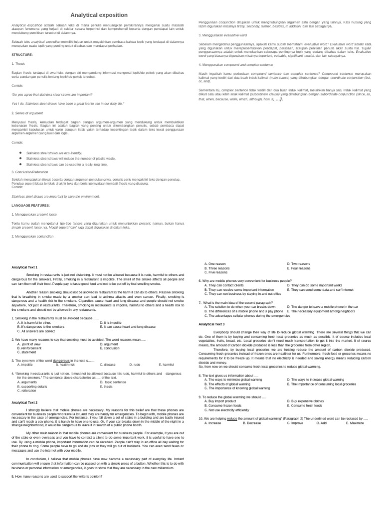 Analytical Exposition Worksheet XI | PDF