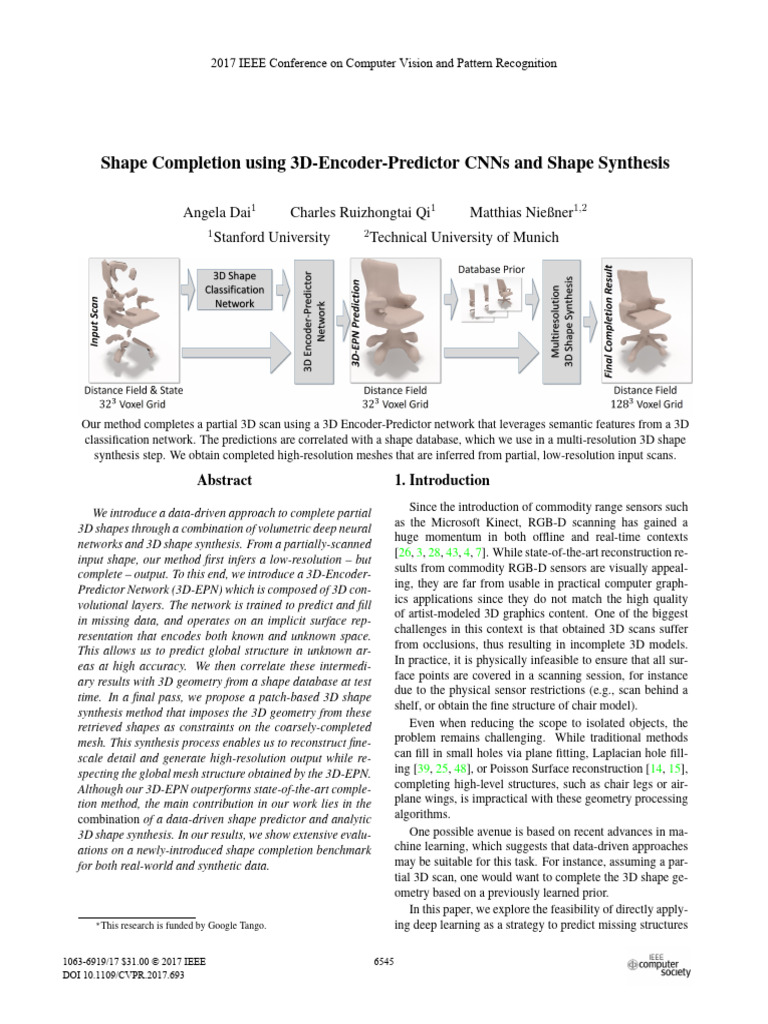 Shape Completion Using 3D-Encoder-Predictor CNNs and Shape Synthesis | PDF