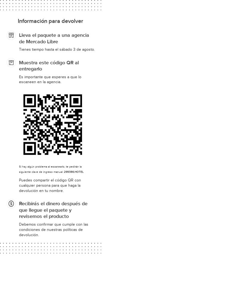 Información para Devolver: Lleva El Paquete A Una Agencia de Mercado Libre Muestra Este Código ...