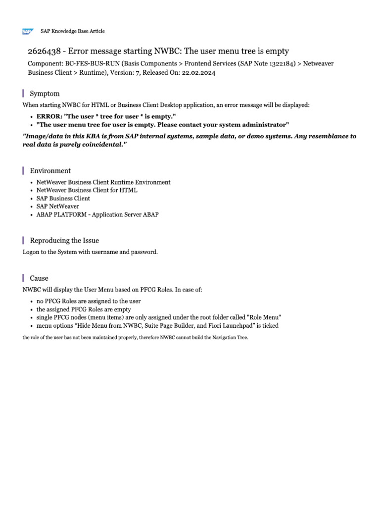 Error Message Starting NWBC The User Menu Tree Is Empty | PDF