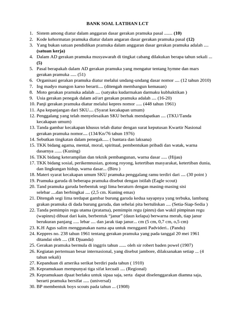 BANK SOAL LATIHAN LCT | PDF