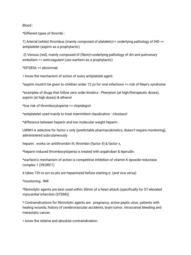 Blood Pharmacology Notes | PDF