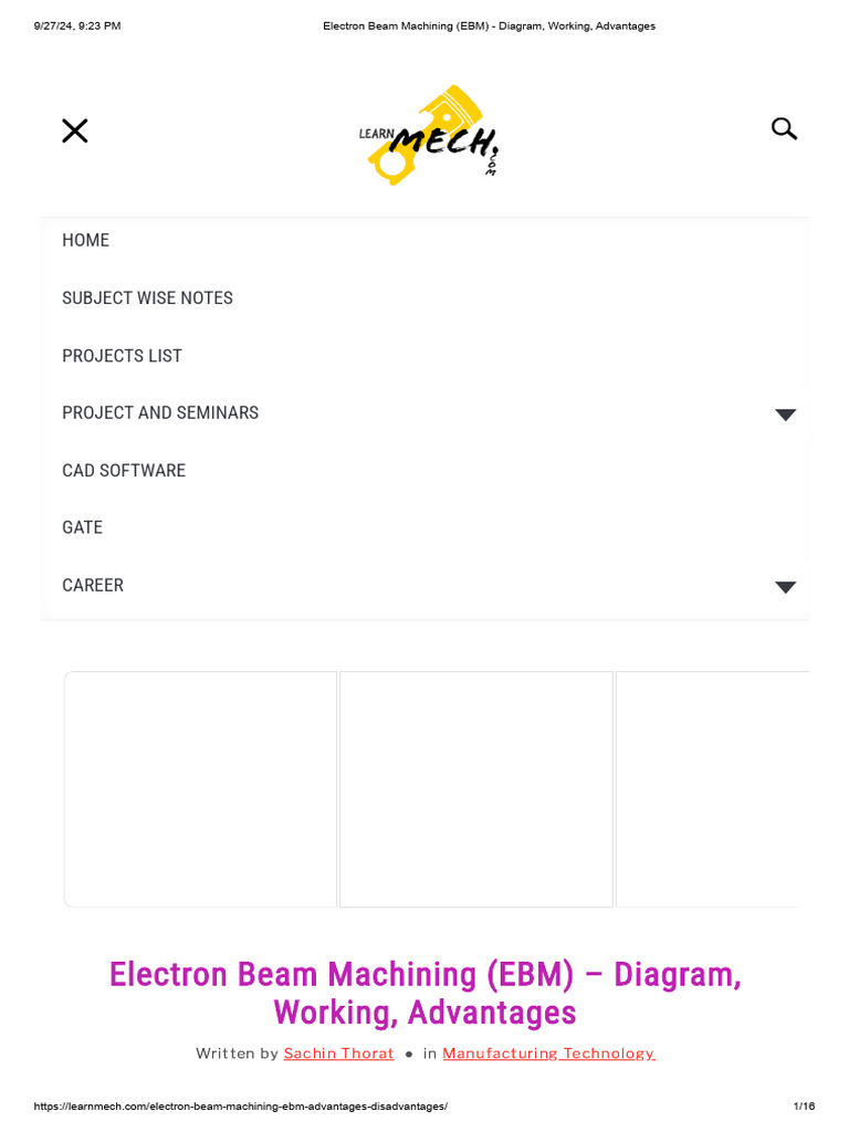 Electron Beam Machining (EBM) - Diagram, Working, Advantages | PDF