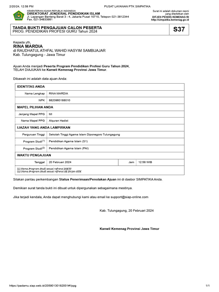 Ajuan PPG Rina Mardia | PDF