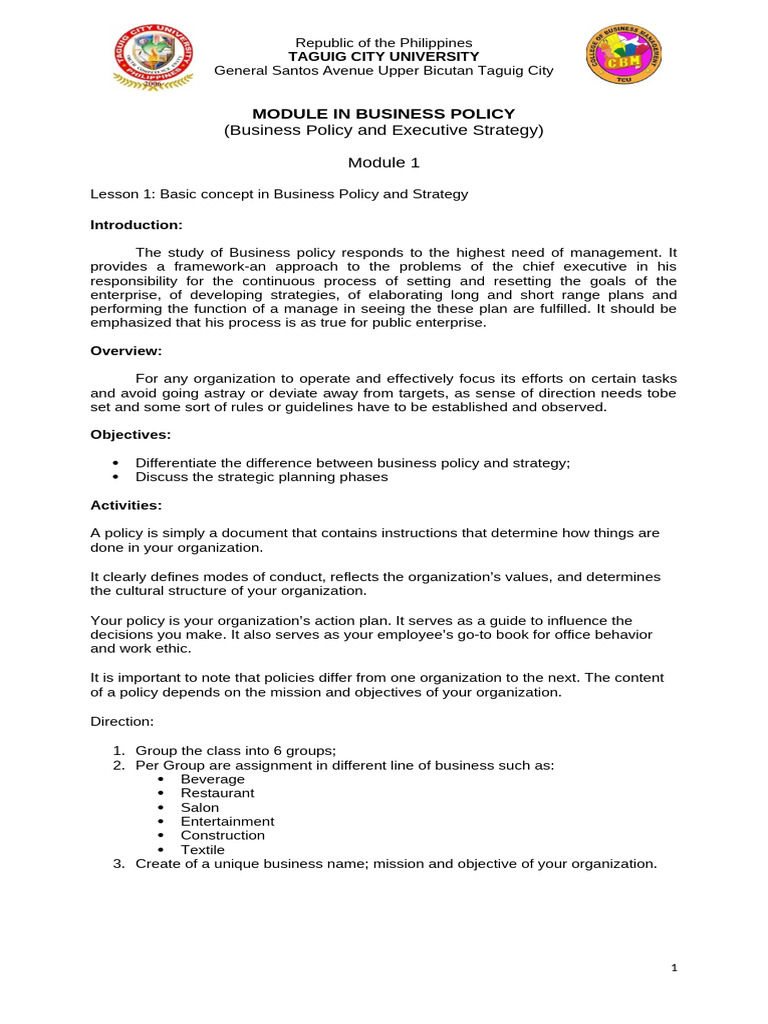 Module 1 Business Policy 2 | PDF