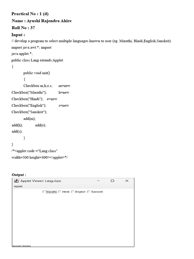 Practical No 1 (D) - Rohit | PDF