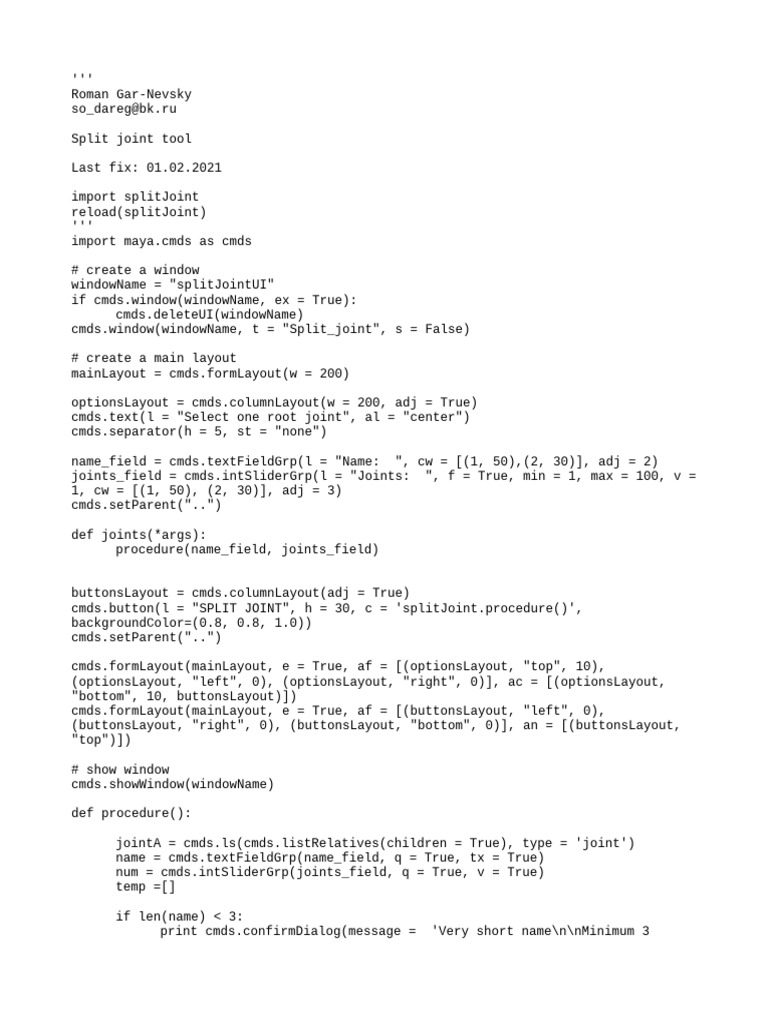 Split Joint Python Tool For Maya | PDF Split Joint Python Tool For Maya | PDF