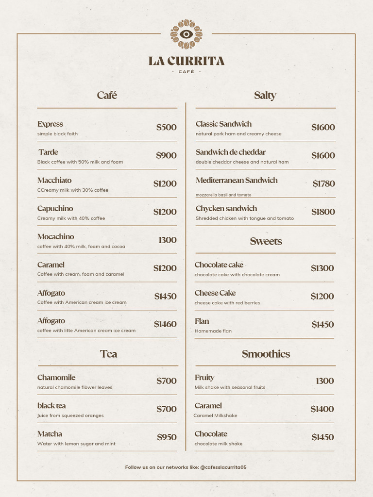 Menú Cafetería Elegante Beige - 20240920 - 004050 - 0000 | PDF