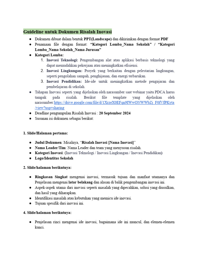 Guideline Untuk Dokumen Risalah Inovasi | PDF