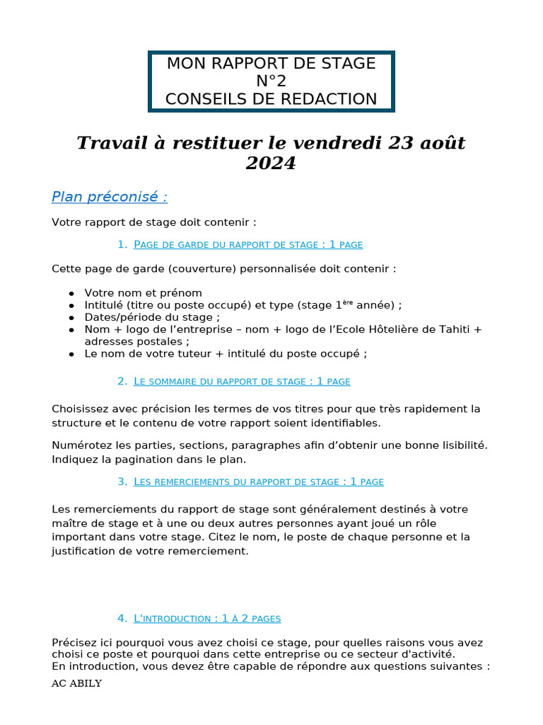 1TOUR 2023-2024 - RAPPORT ECRIT DU STAGE Copie | PDF