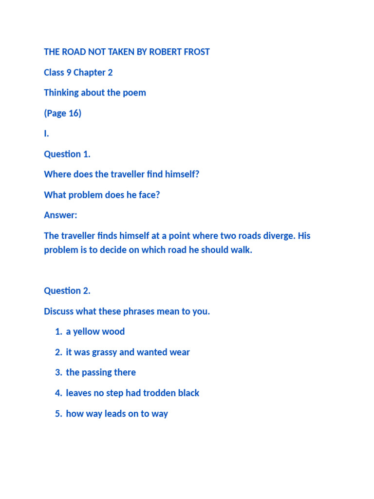 The Road Not Taken Notes | PDF