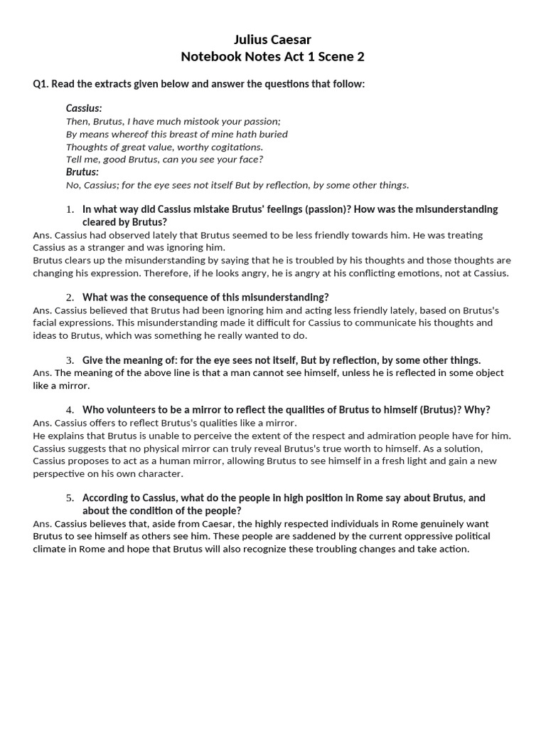 Julius Caesar Act 1 Scene 2 Notebook Notes | PDF