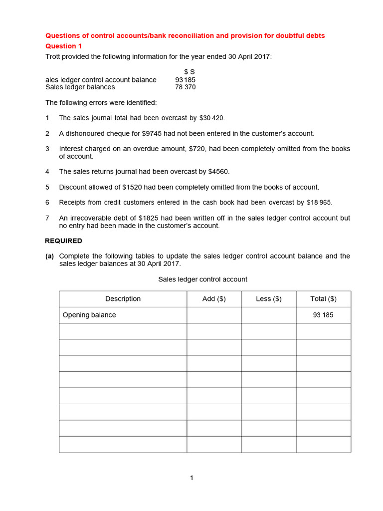 Control Accounts Questions | PDF