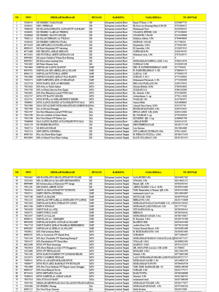 DATA TIM VISITASI DASMEN TAHAP 1 - DAFTAR KONTAK SASARAN | PDF