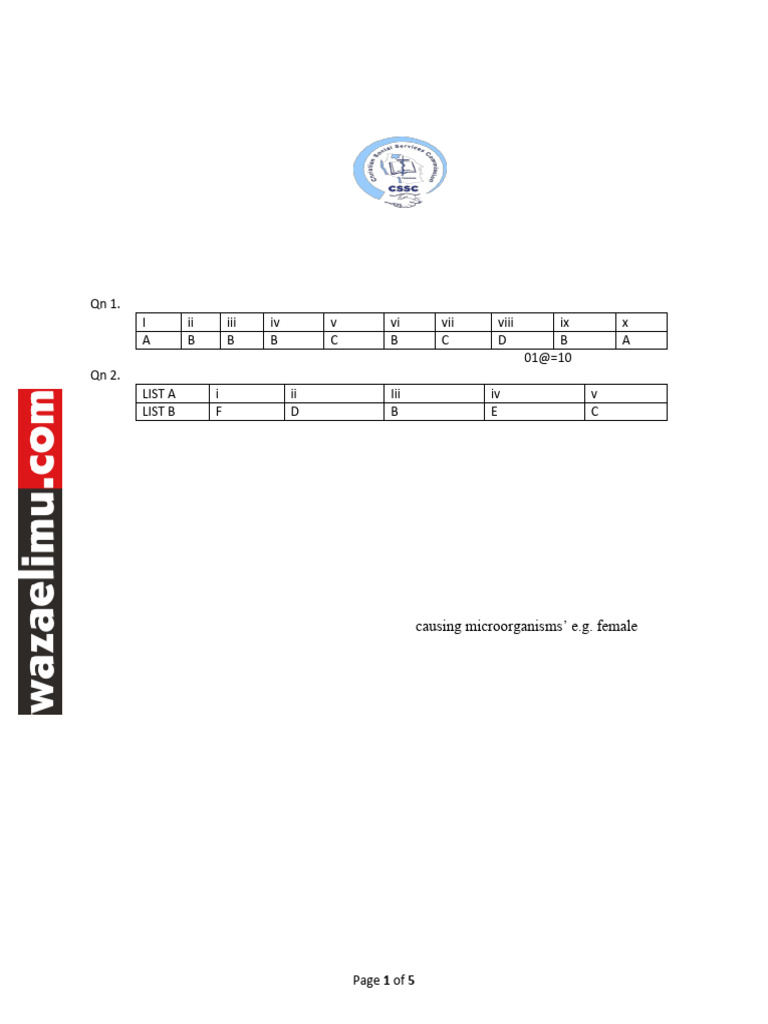 BIOLOGY FORM 2 MARKING SCHEME | PDF