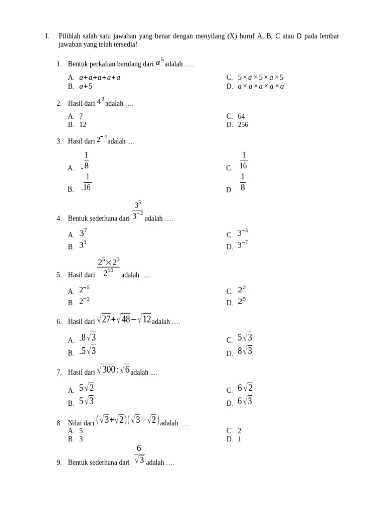 Soal Pts Gasal Matematika Kelas Ix | PDF